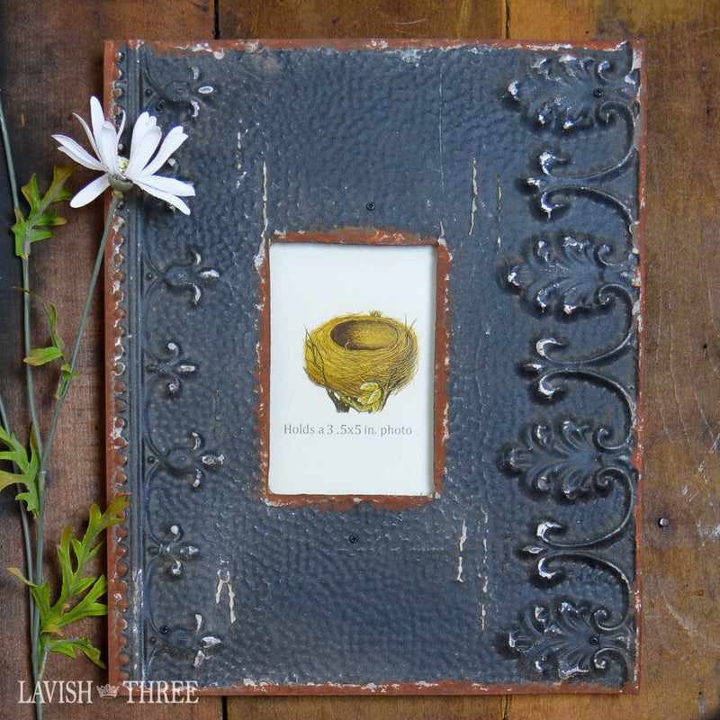 Rustic and elegant embossed shabby chic metal frame in charcoal black ...