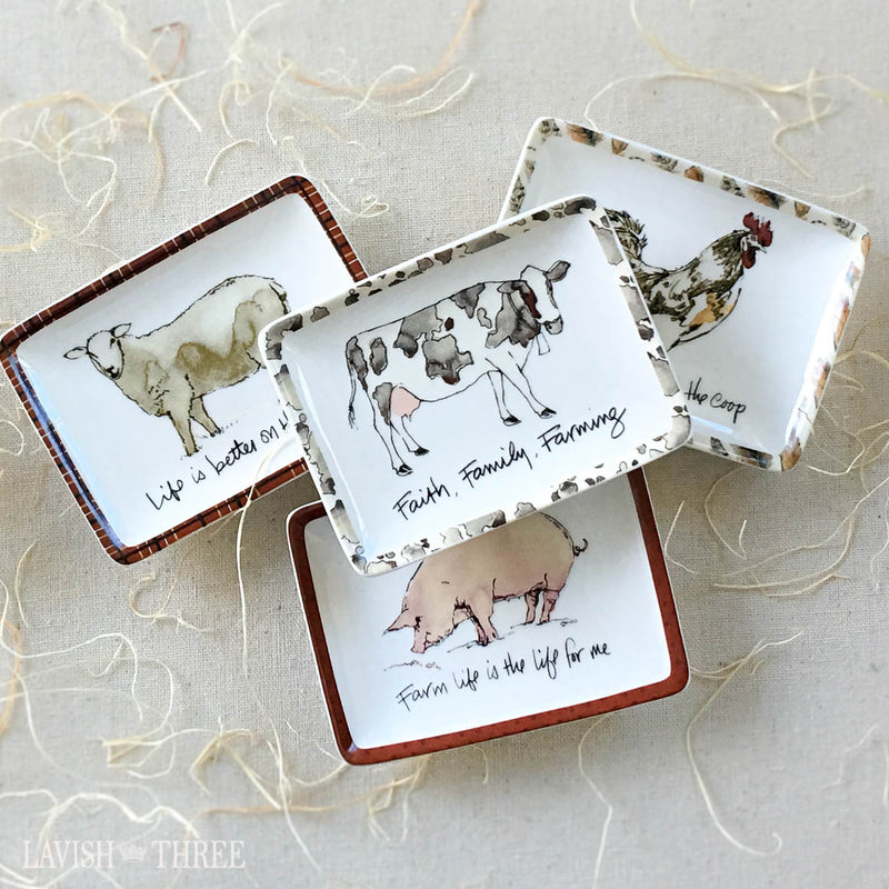 Faith, family, farm animals mini stoneware plate set of 4 with sayings ...
