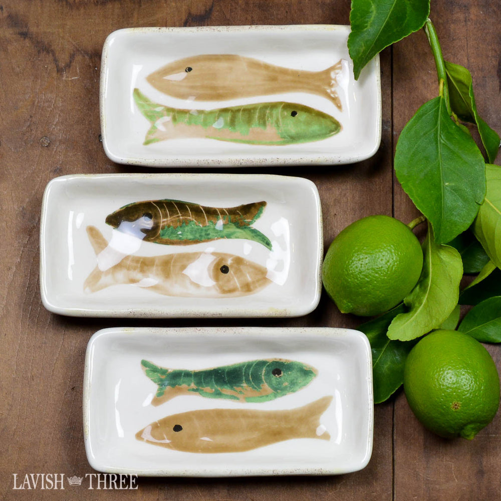 Small ceramic glazed hand painted fish side and sauce dishes set of 3 ...