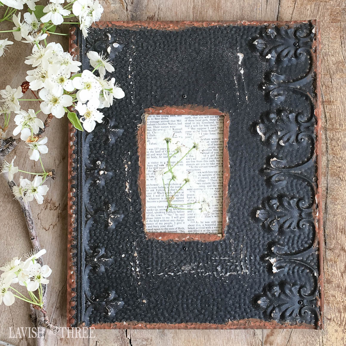 Rustic and elegant embossed shabby chic metal frame in charcoal black ...
